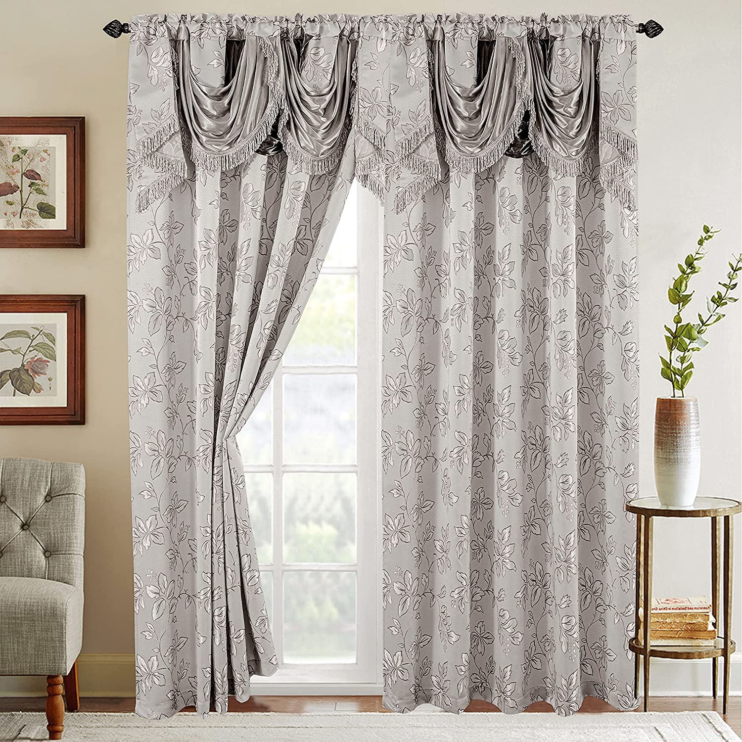 Mocassi Classic Jacquard Window Drape Set, 2-Panels with attached ...