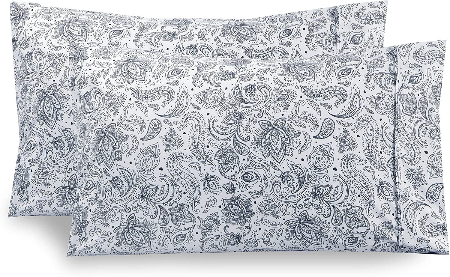 Mocassi Patterned Pillowcases, 1500 Thread Count, Navy Paisley ...