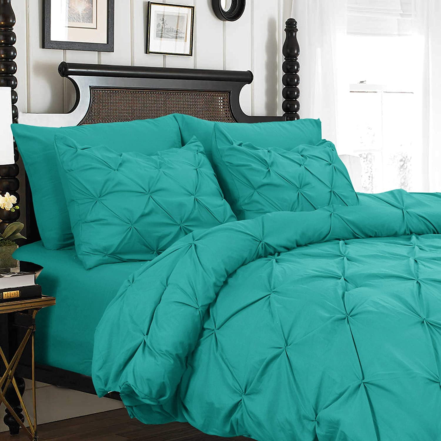 Mocassi King California King Pinch Pleat Duvet Cover, Turquoise, Soft ...