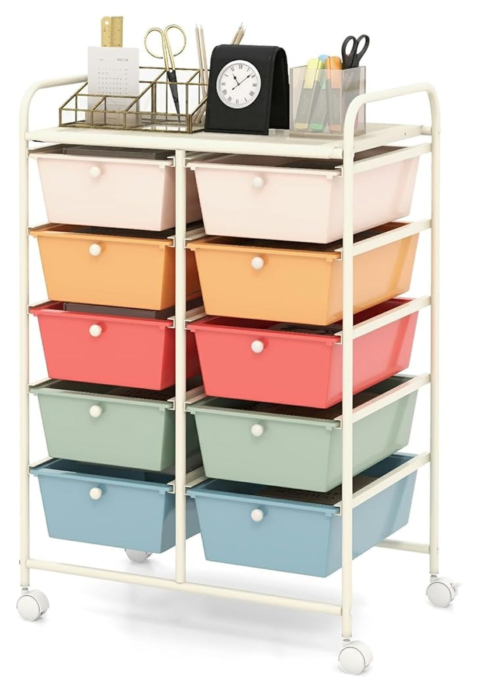 Moccha 10-Drawer Rolling Storage Cart - Under Desk Storage Drawers with ...