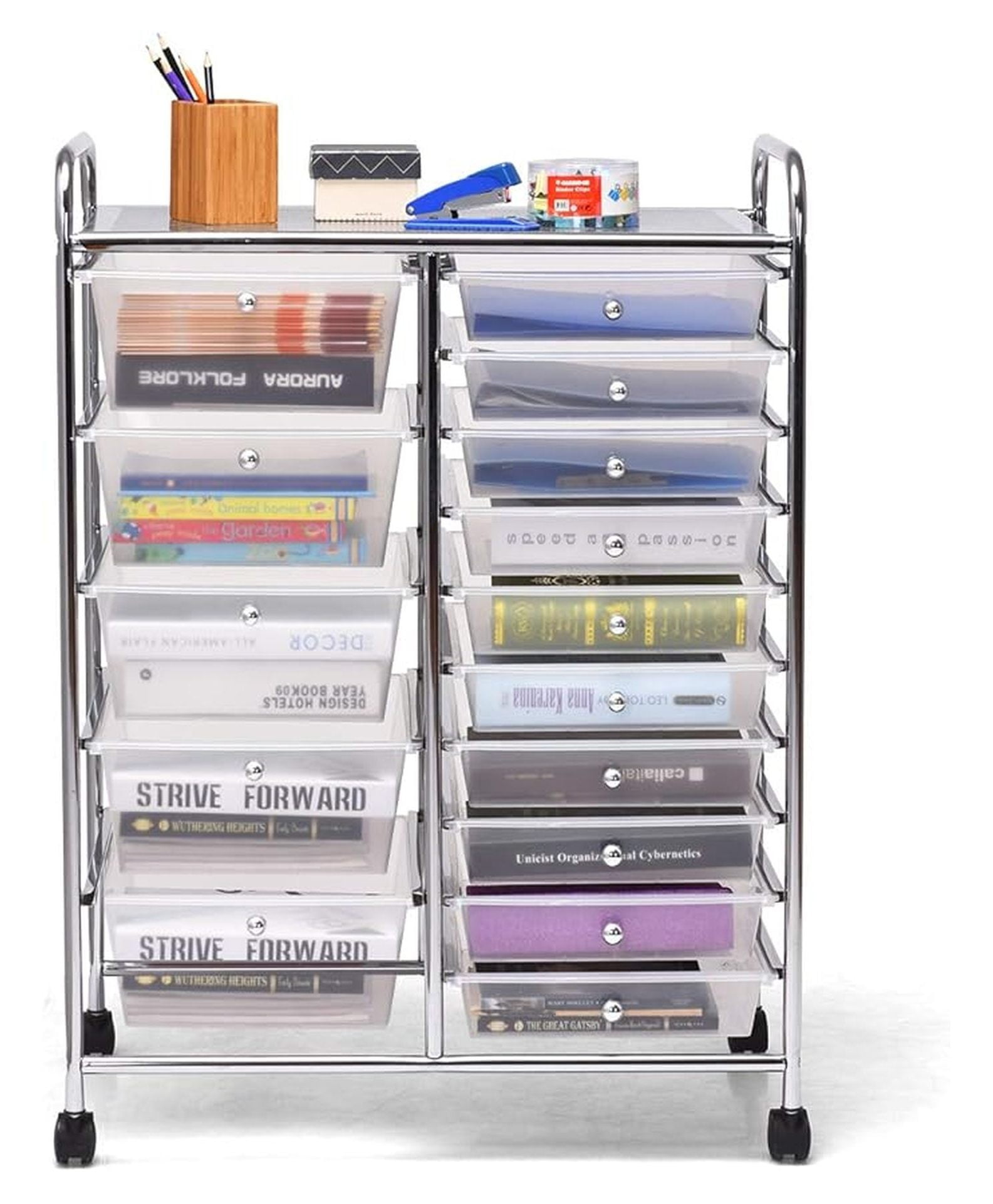 Moccha 15-Drawer Rolling Storage Cart - Under Desk Storage Drawers with ...