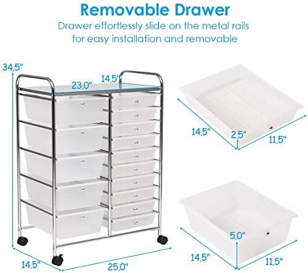 Moccha 15-Tier Drawer Storage Cart, Rolling Storage Cart with 4 Wheels ...
