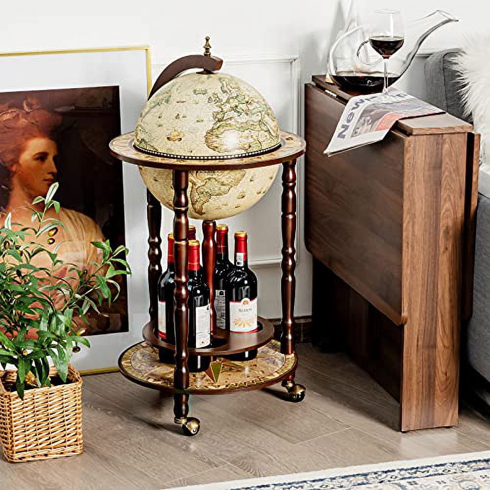 Moccha 17’’ Globe Wood Wine Bar Stand, 16th Century Italian Replica ...