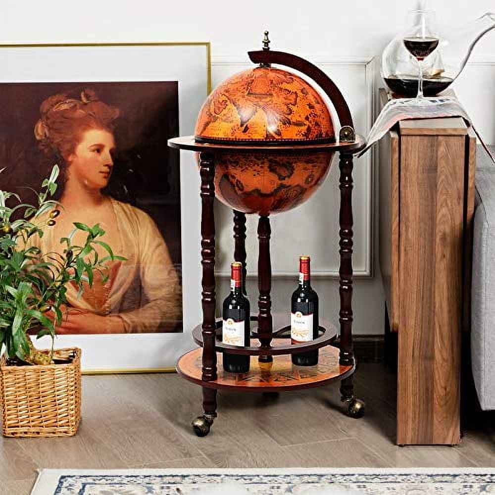 Moccha 17” Globe Wood Wine Bar Stand, 16th Century Italian Replica ...