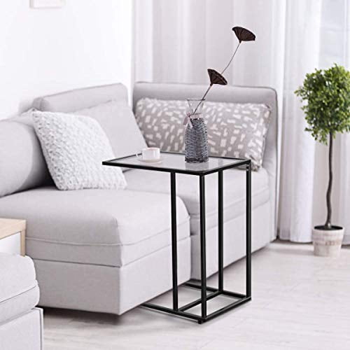 Moccha 26" Side Table, Snack Table, Solid Glass Heavy Duty Portable ...