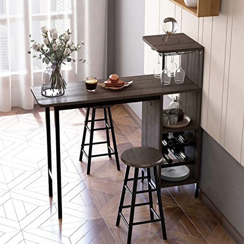 Moccha 3-Piece Bar Table Set, Dining Table Set with Storage Shelves ...