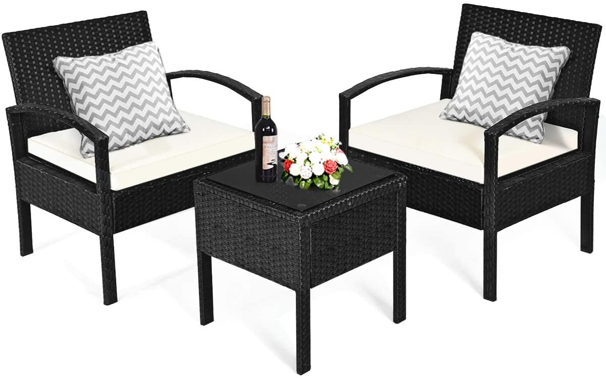 Moccha 3 Pieces Outdoor Patio Set, Wicker Patio Furniture, Rattan Table ...