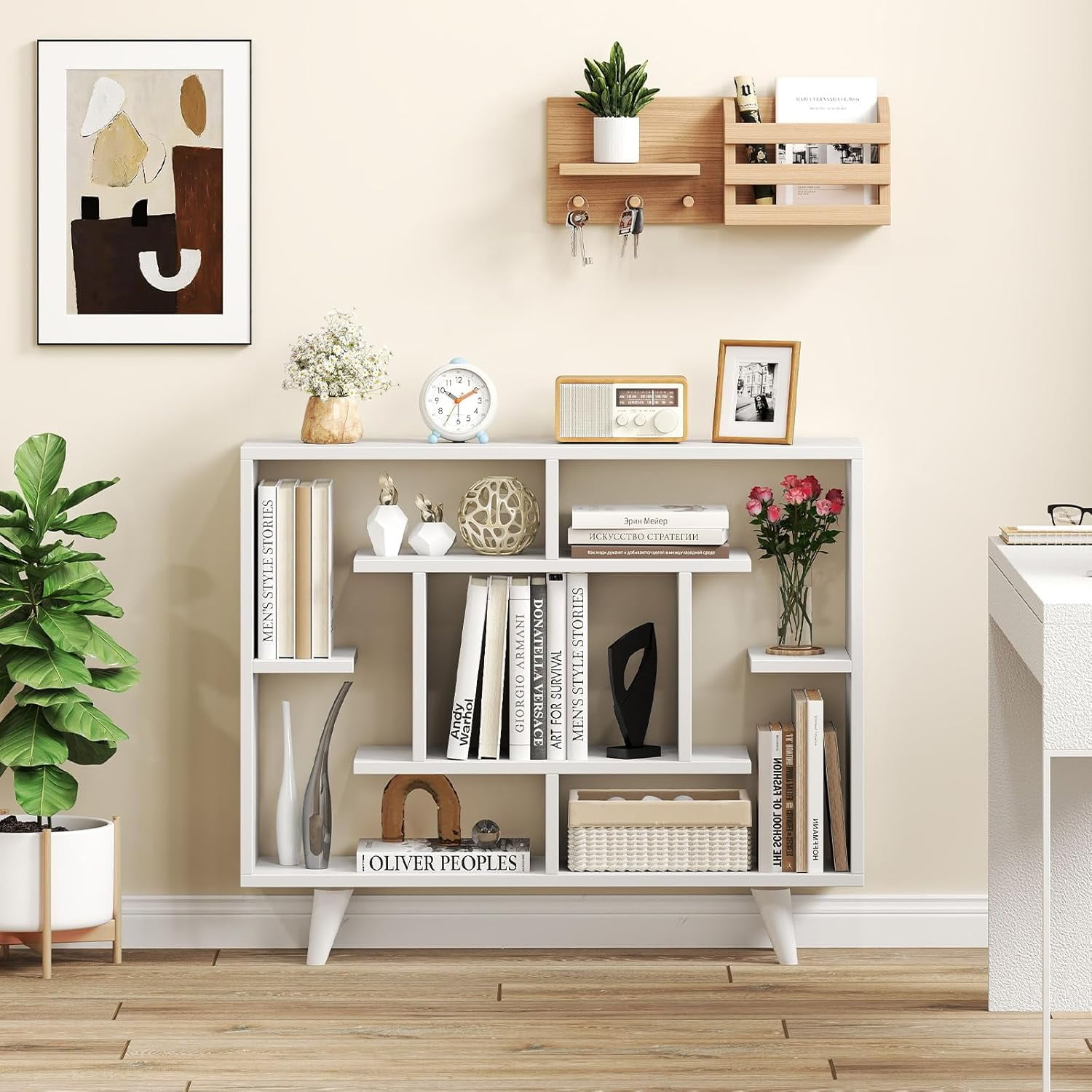 Moccha 3-Tier Geometric Book Shelf - Freestanding Bookcase with ...