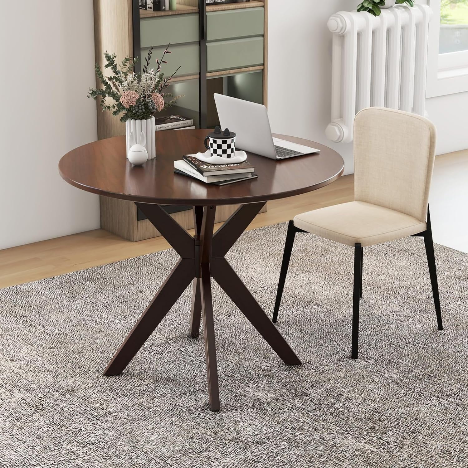 Moccha 36" Round Dining Table for 4 - Rubber Wood Kitchen Table with ...