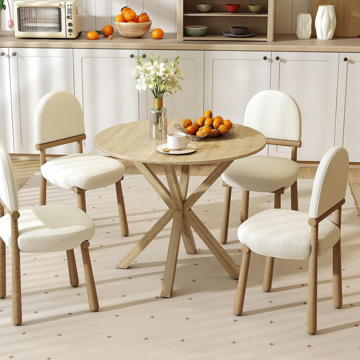 Moccha 36" Round Dining Table for 4 - Rubber Wood Kitchen Table with ...