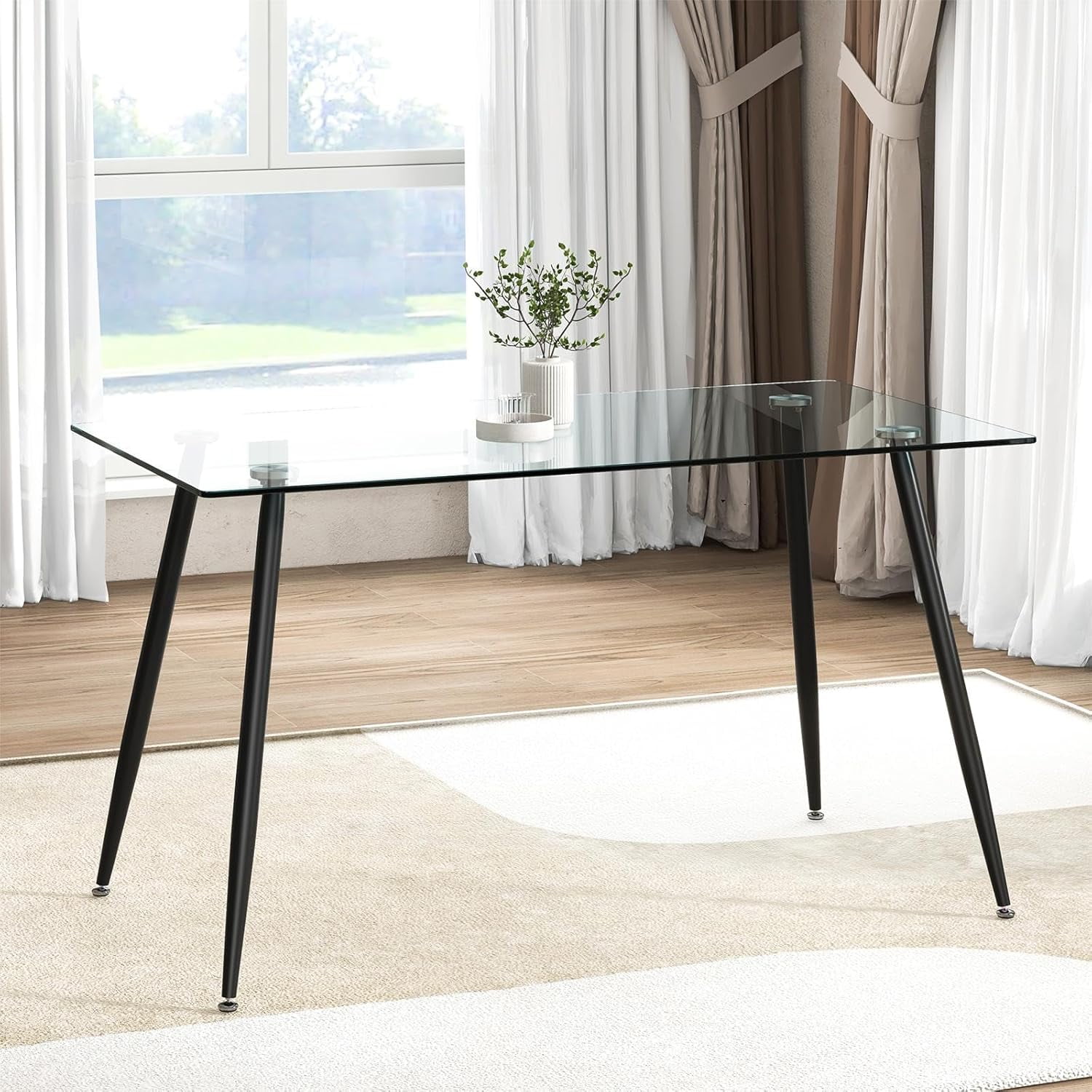 Moccha 51” Glass Dining Table, Modern Rectangular Table with Spacious ...