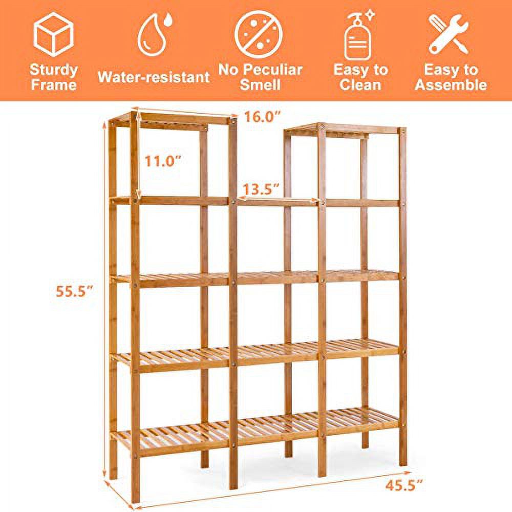 Moccha Bamboo Utility Standing Shelf, Plant Display Stand w/ 12 Cell ...
