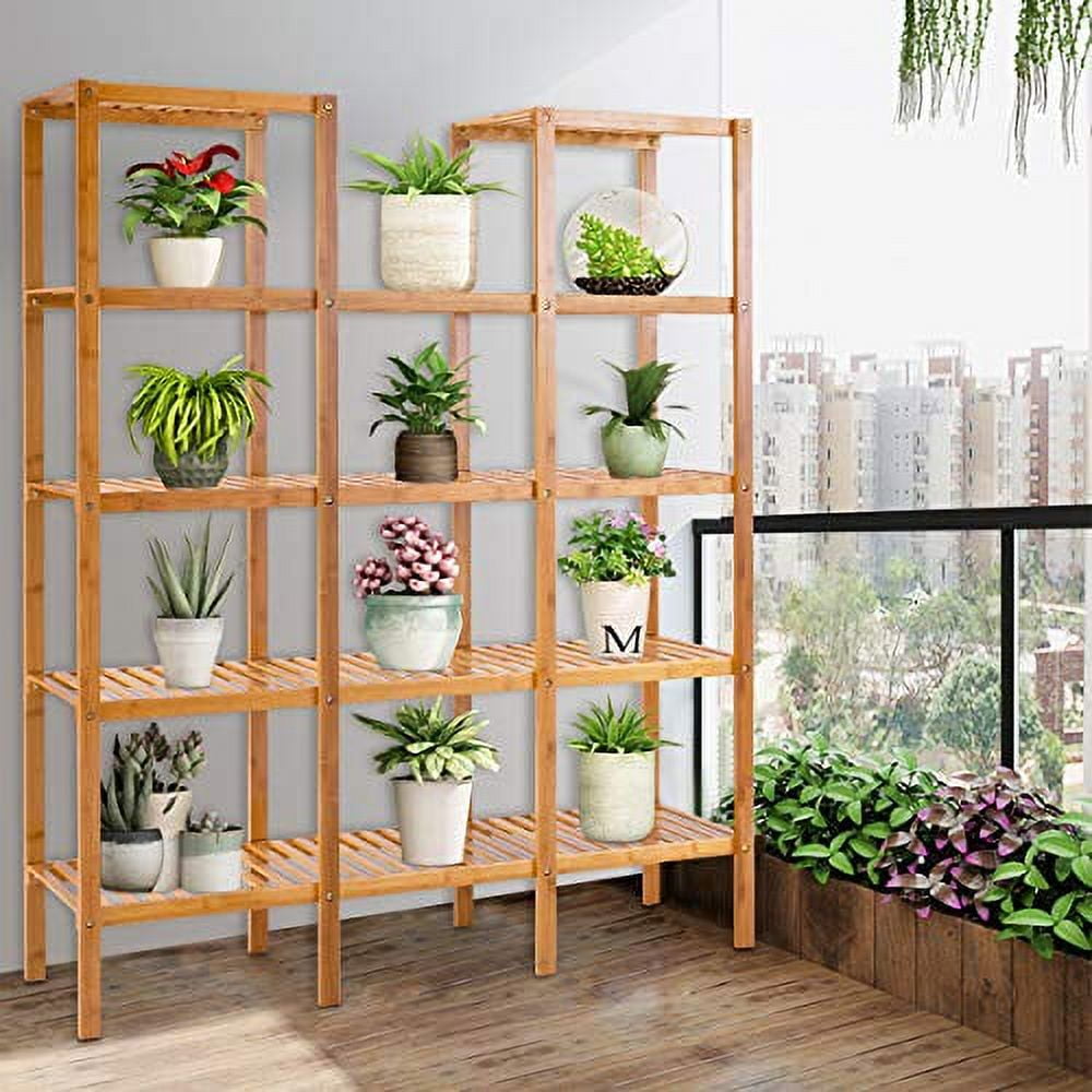 Moccha Bamboo Utility Standing Shelf, Plant Display Stand w/ 12 Cell ...