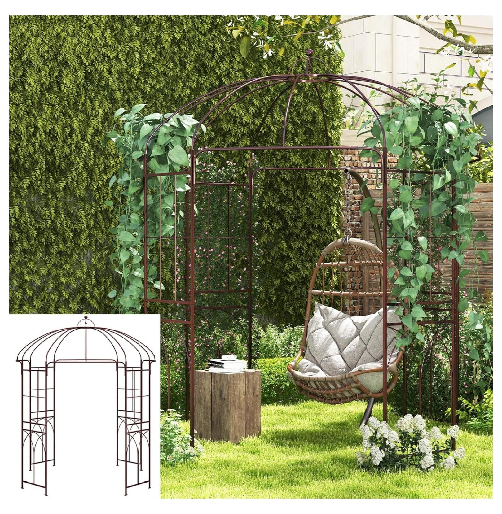 Moccha Birdcage Shape Garden Arch, 8.4’ H x 7’ W Pergola Pavilion Arch ...
