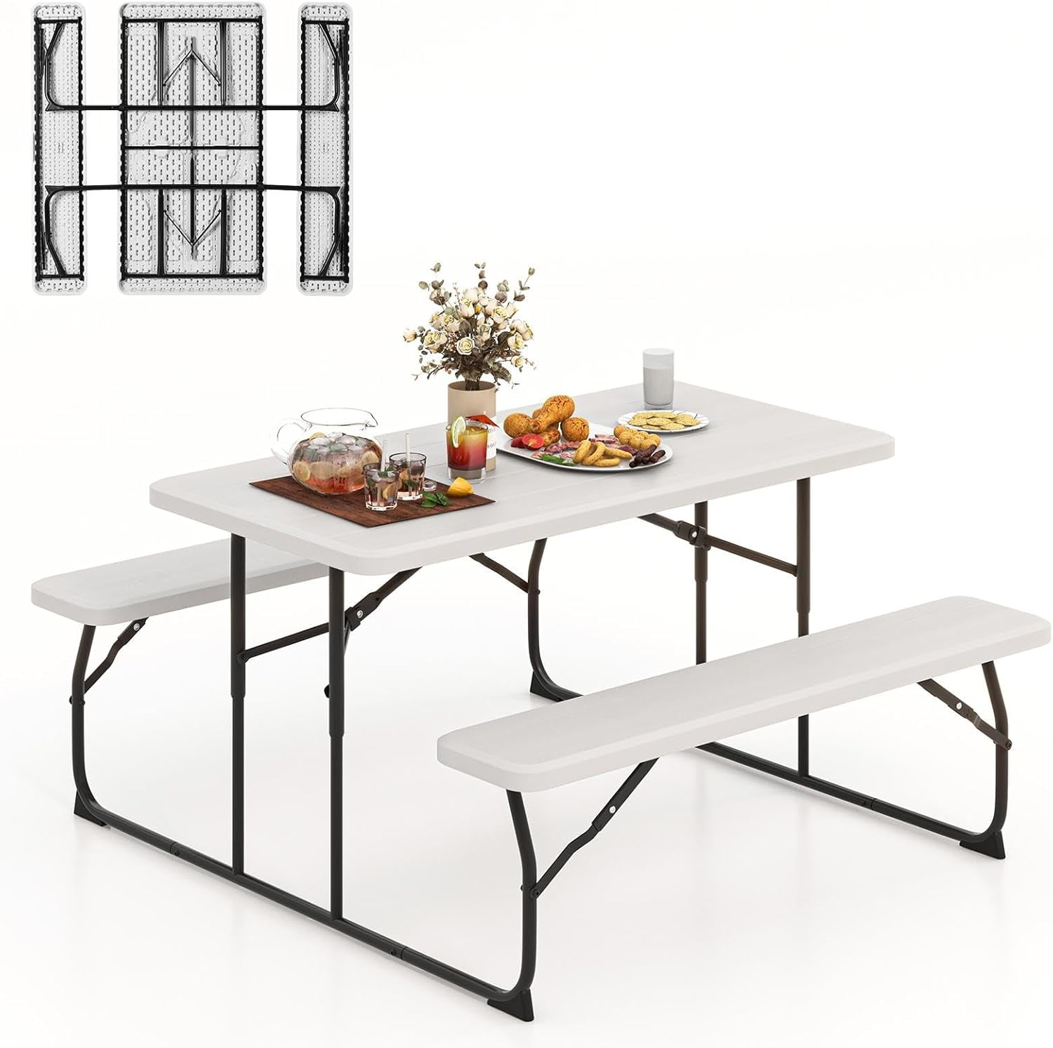 Moccha Folding Picnic Table - Portable Picnic Table with Benches, HDPE ...