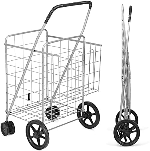 Moccha Folding Shopping Cart, Metal Grocery Cart with 360°Rolling ...