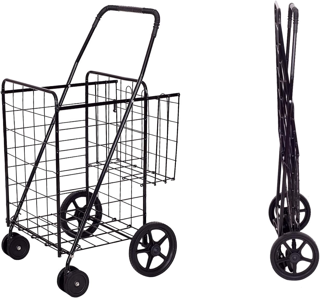 Moccha Folding Shopping Cart, Metal Grocery Cart with 360° Rolling ...