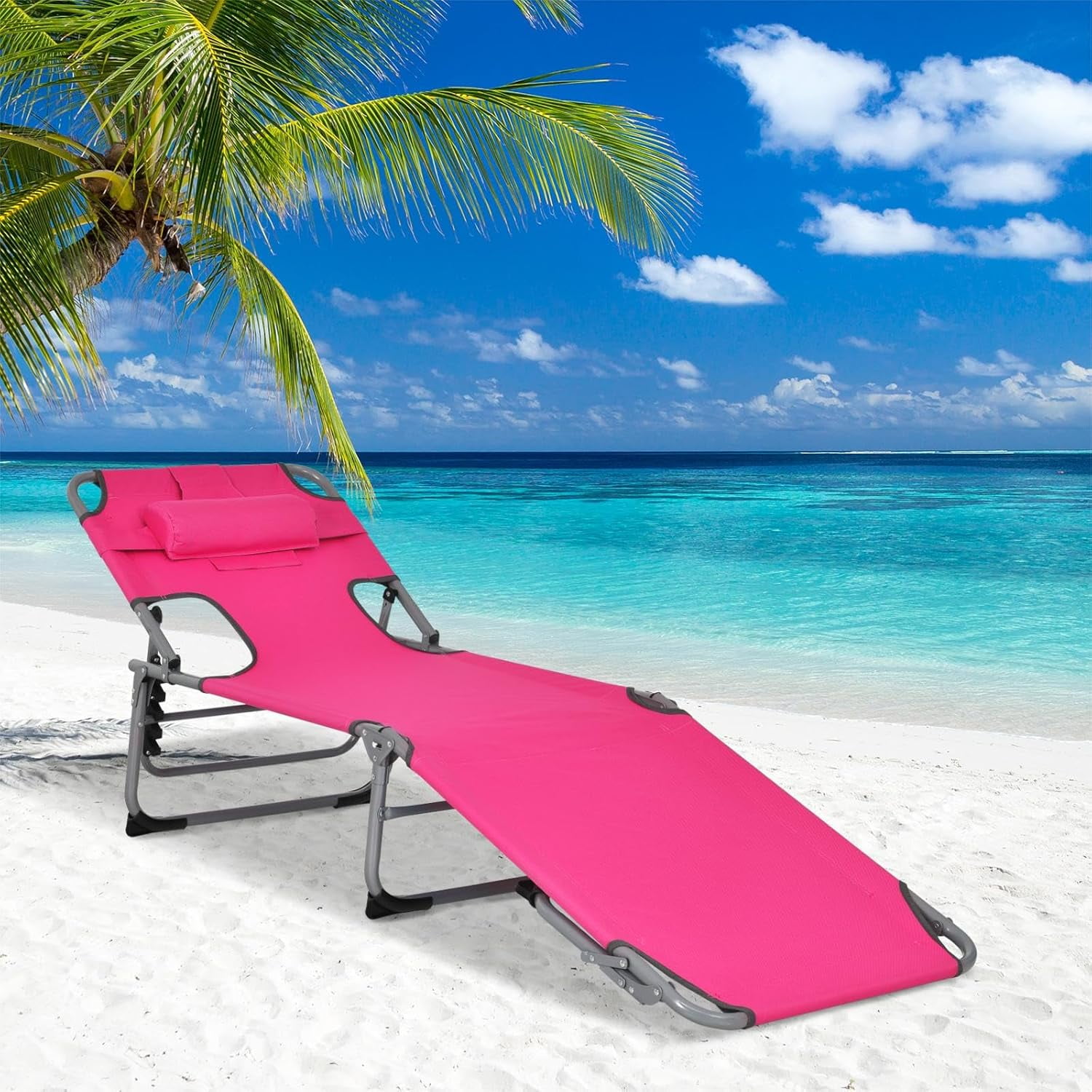 Moccha Folding Tanning Chair, Beach Lounger with Face Hole, 5-Position ...