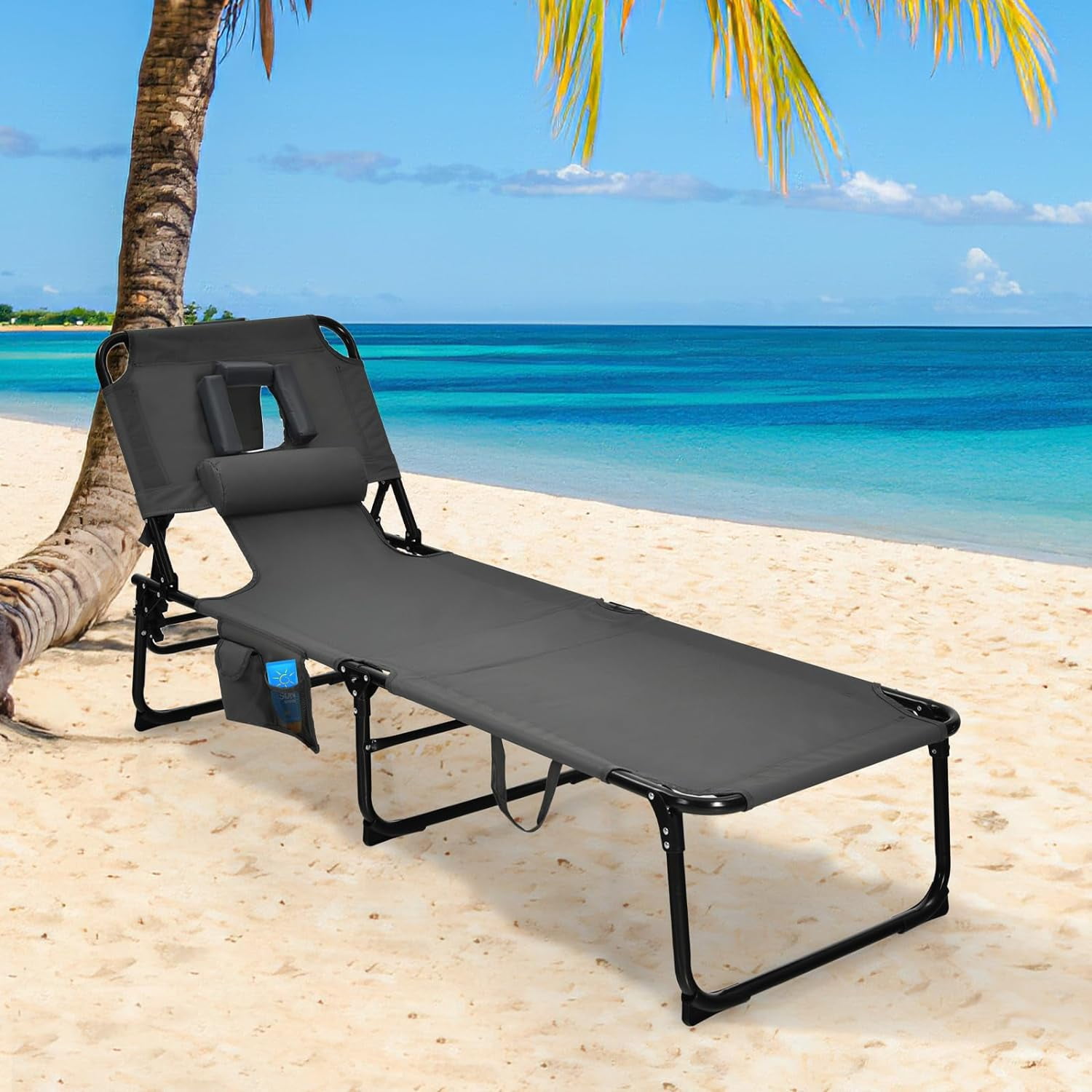 Moccha Folding Tanning Chair, Beach Lounger with Face Hole, 5-Position ...
