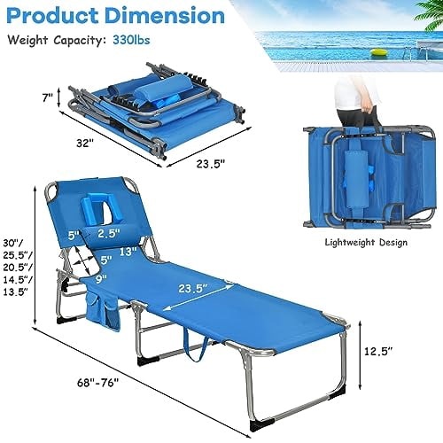 Moccha Folding Tanning Chair, Beach Lounger with Face Hole, 5-Position ...