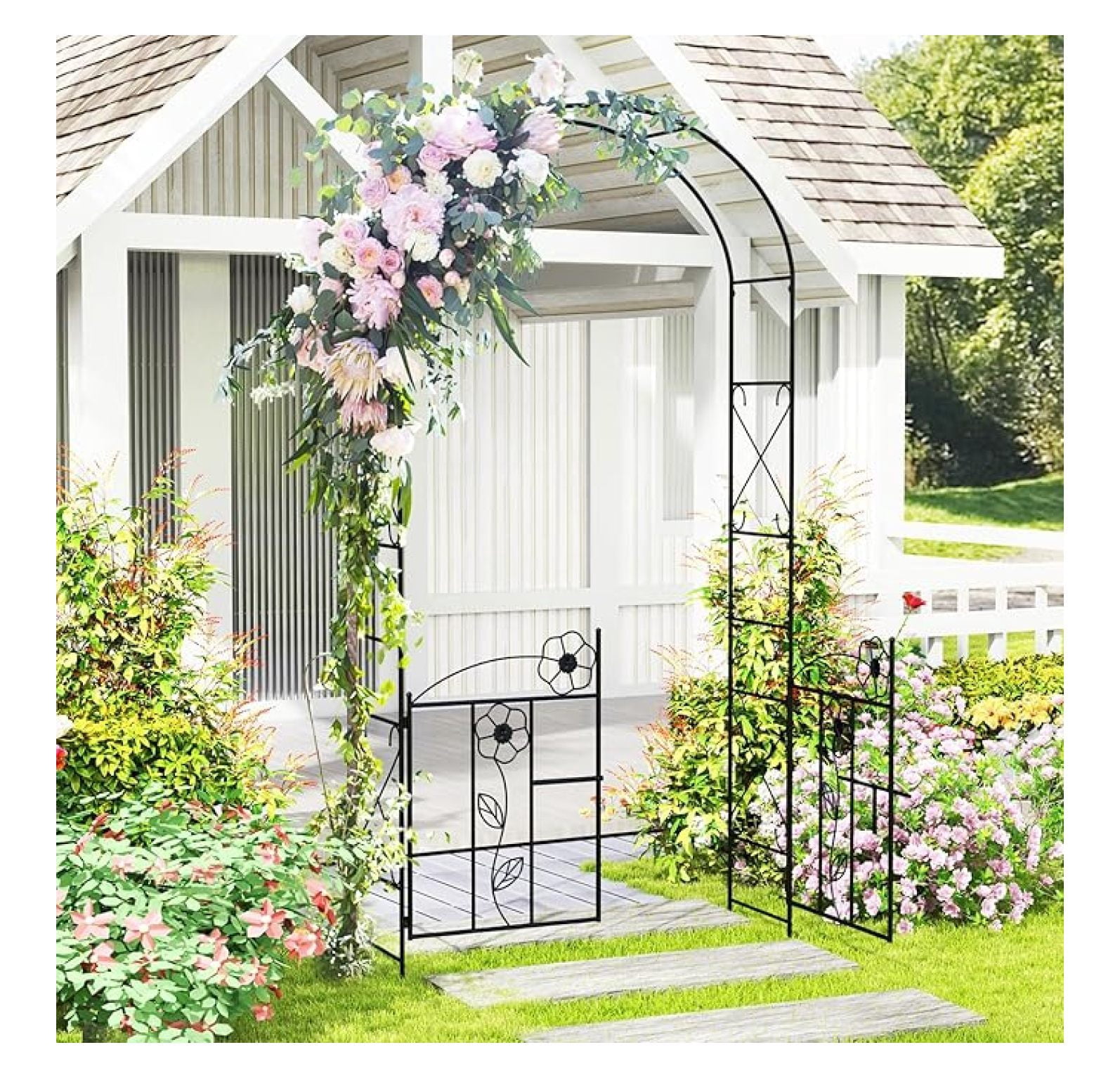 Moccha Garden Arbor, 90" Metal Arbor Trellis for Climbing Plants, Rose ...