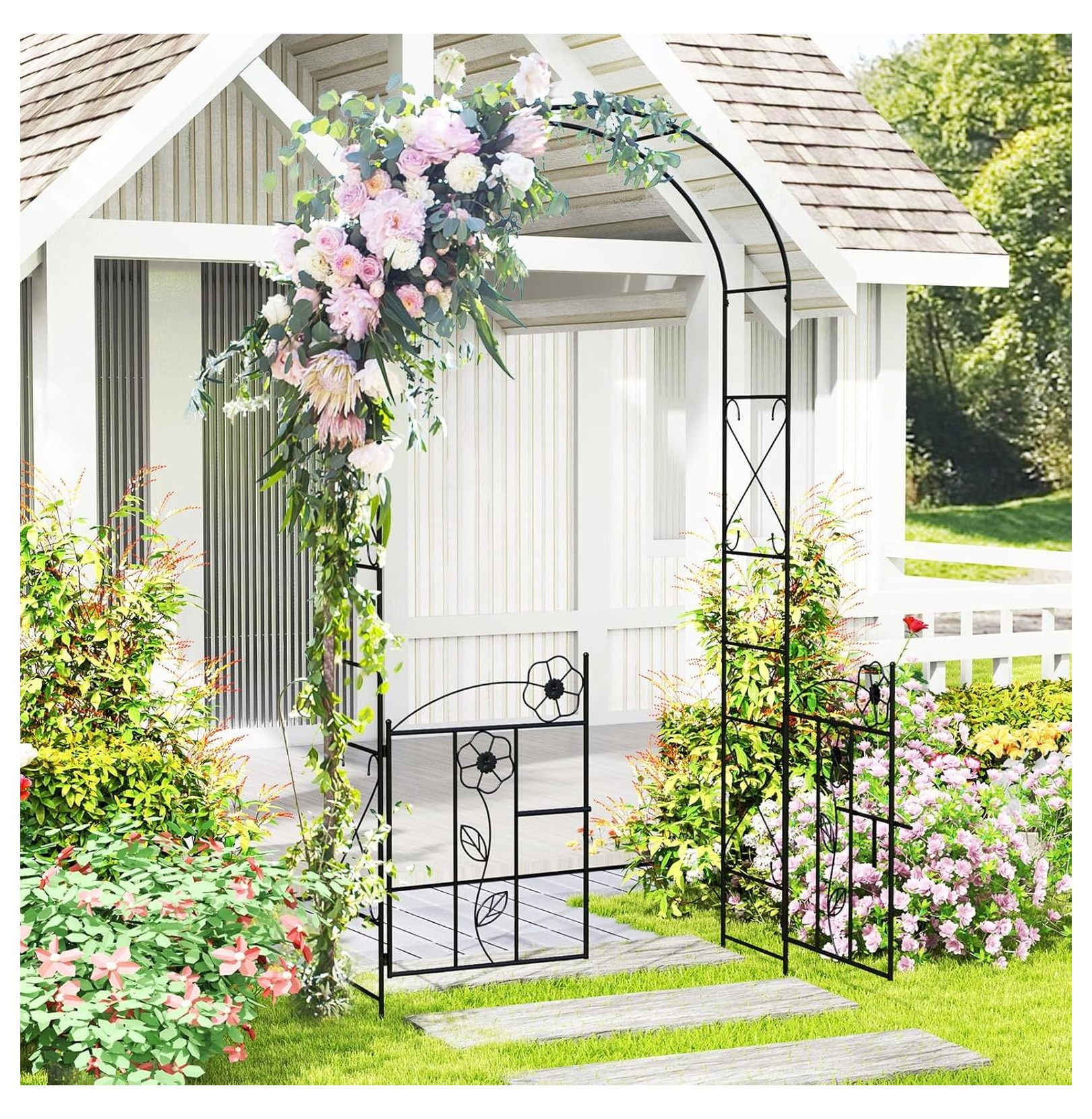 Moccha Garden Arbor, 90" Metal Arbor Trellis for Climbing Plants, Rose ...