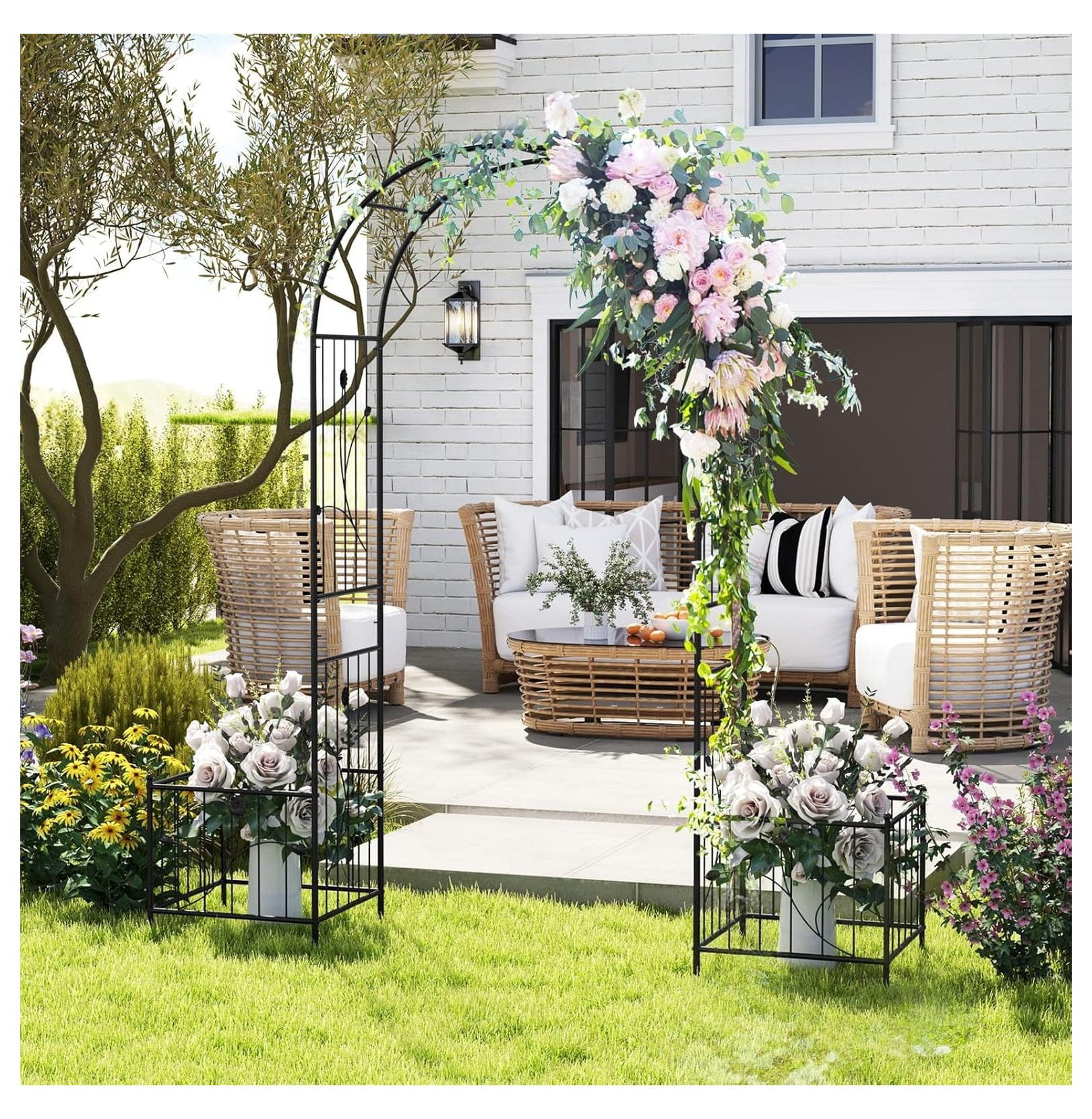 Moccha Garden Arbor with Planters - 86'' Metal Arbor Trellis for ...