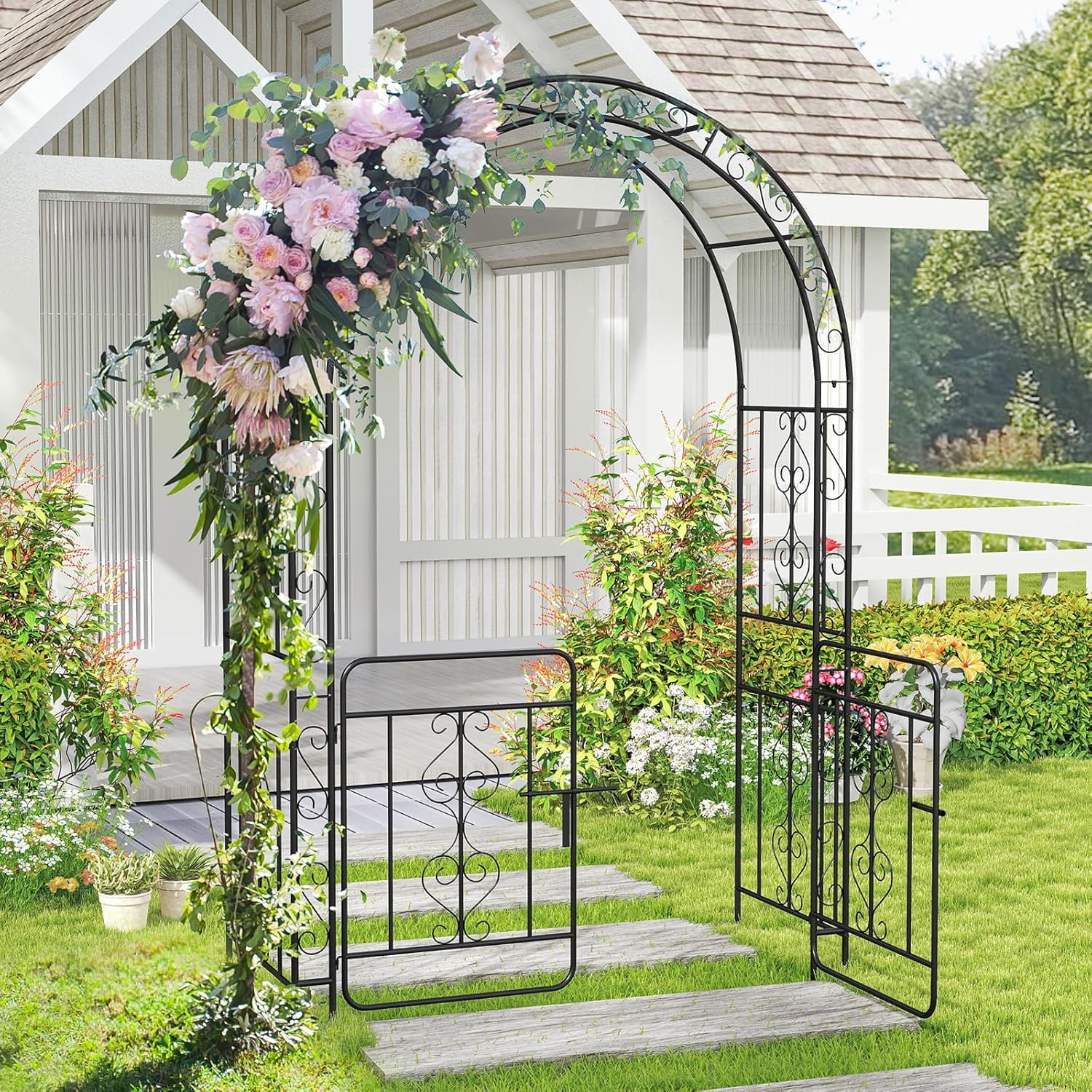 Moccha Garden Arch, 84" Arbor Trellis with Lockable Gate for Climbing ...