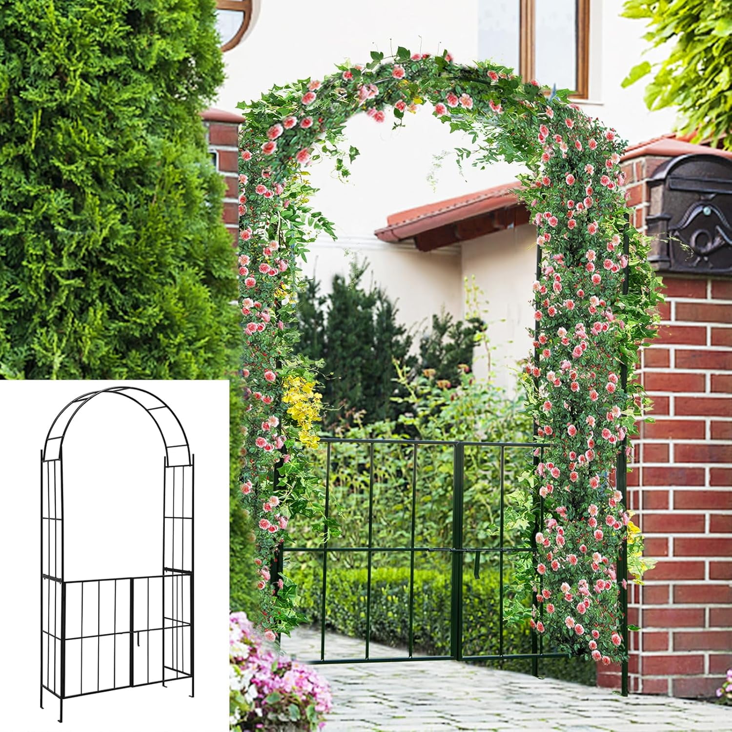 Moccha Garden Arch with Double Gate, 7.5FT Metal Arbor for Climbing ...