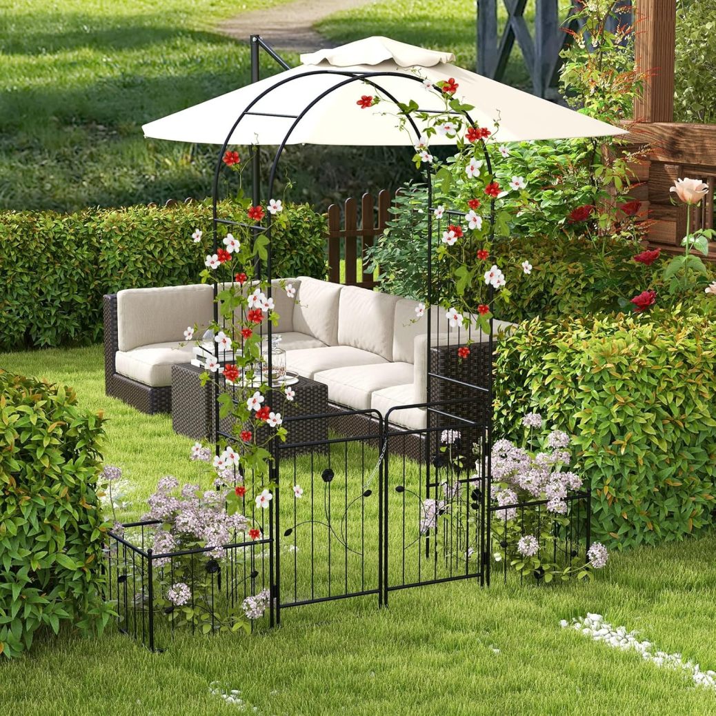 Moccha Garden Arch with Planter Boxes and Gate, 87” Arbor Trellis for ...