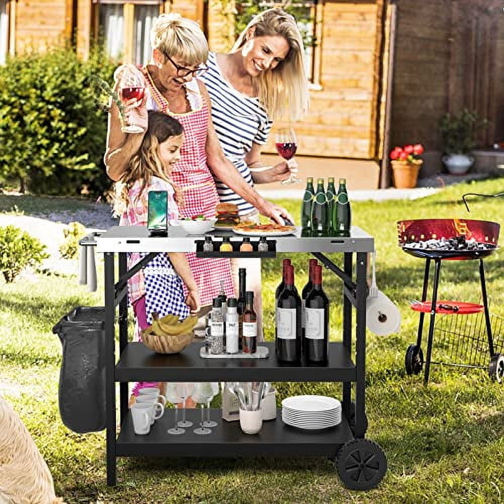 Moccha Grill Cart Table with Wheels, Outdoor Food Prep Table with ...