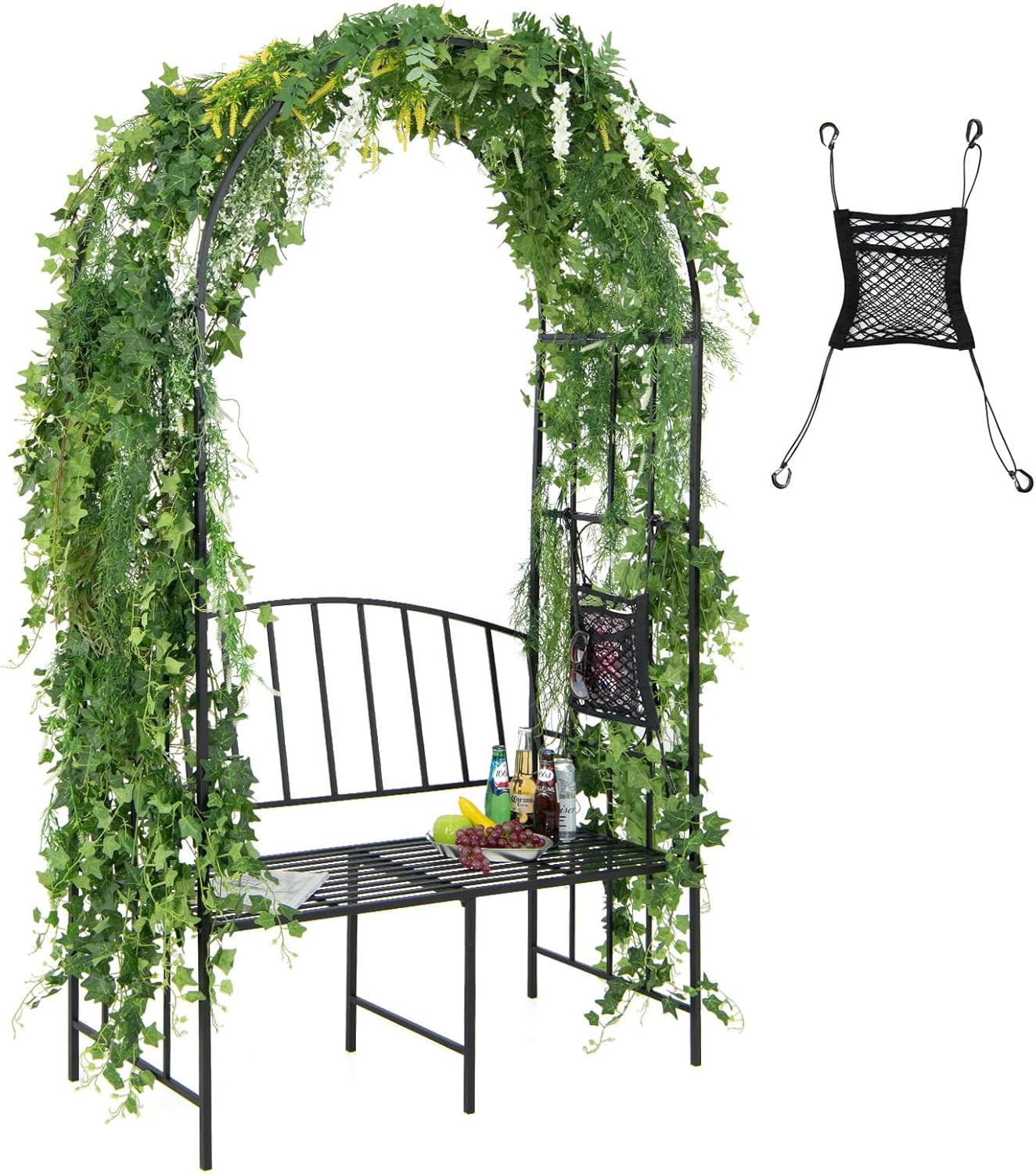 Moccha Metal Garden Arch with Bench, Outdoor Pergola Trellis Archway ...