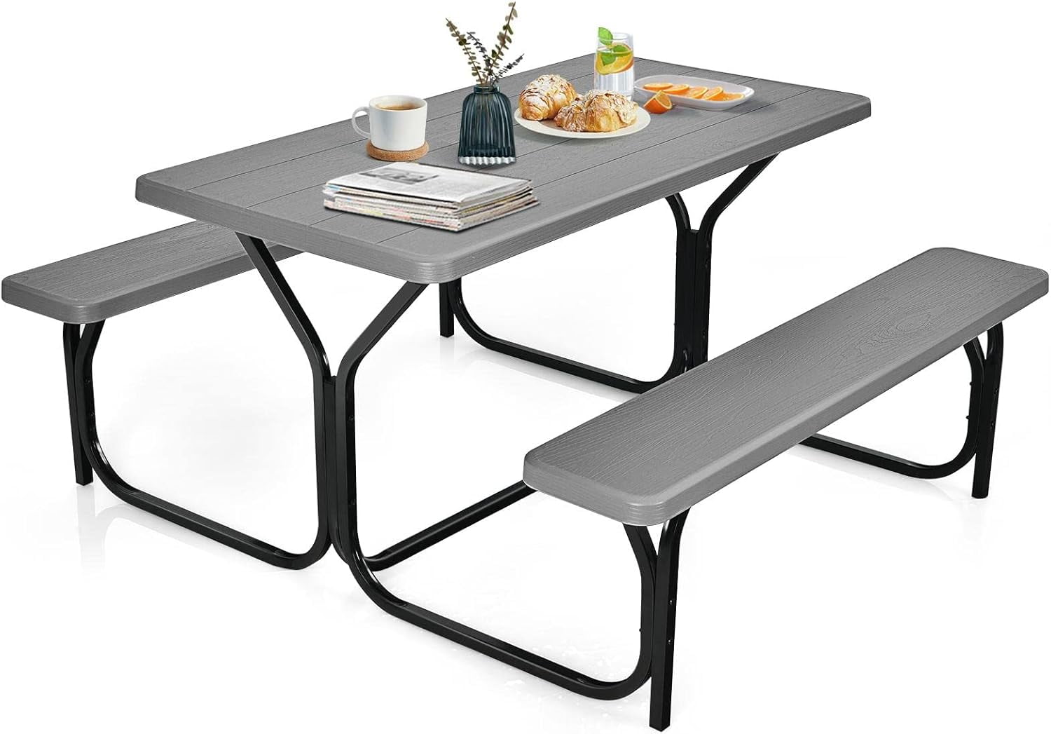 Moccha Picnic Table Bench Set - Portable Plastic Picnic Table w/Steel ...