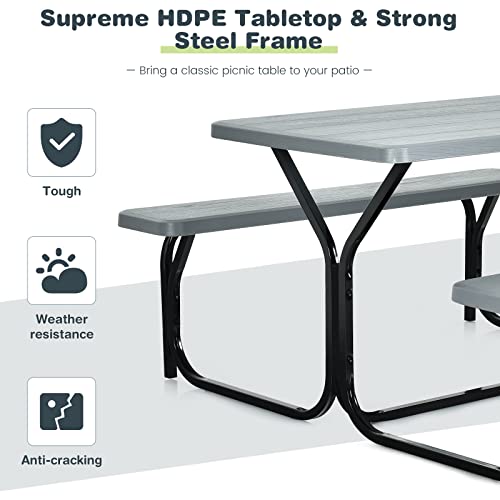 Moccha Picnic Table Bench Set - Portable Plastic Picnic Table w/Steel ...