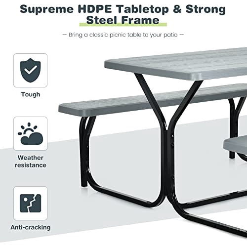 Moccha Picnic Table Set - Portable Plastic Picnic Table w/Steel Frame ...