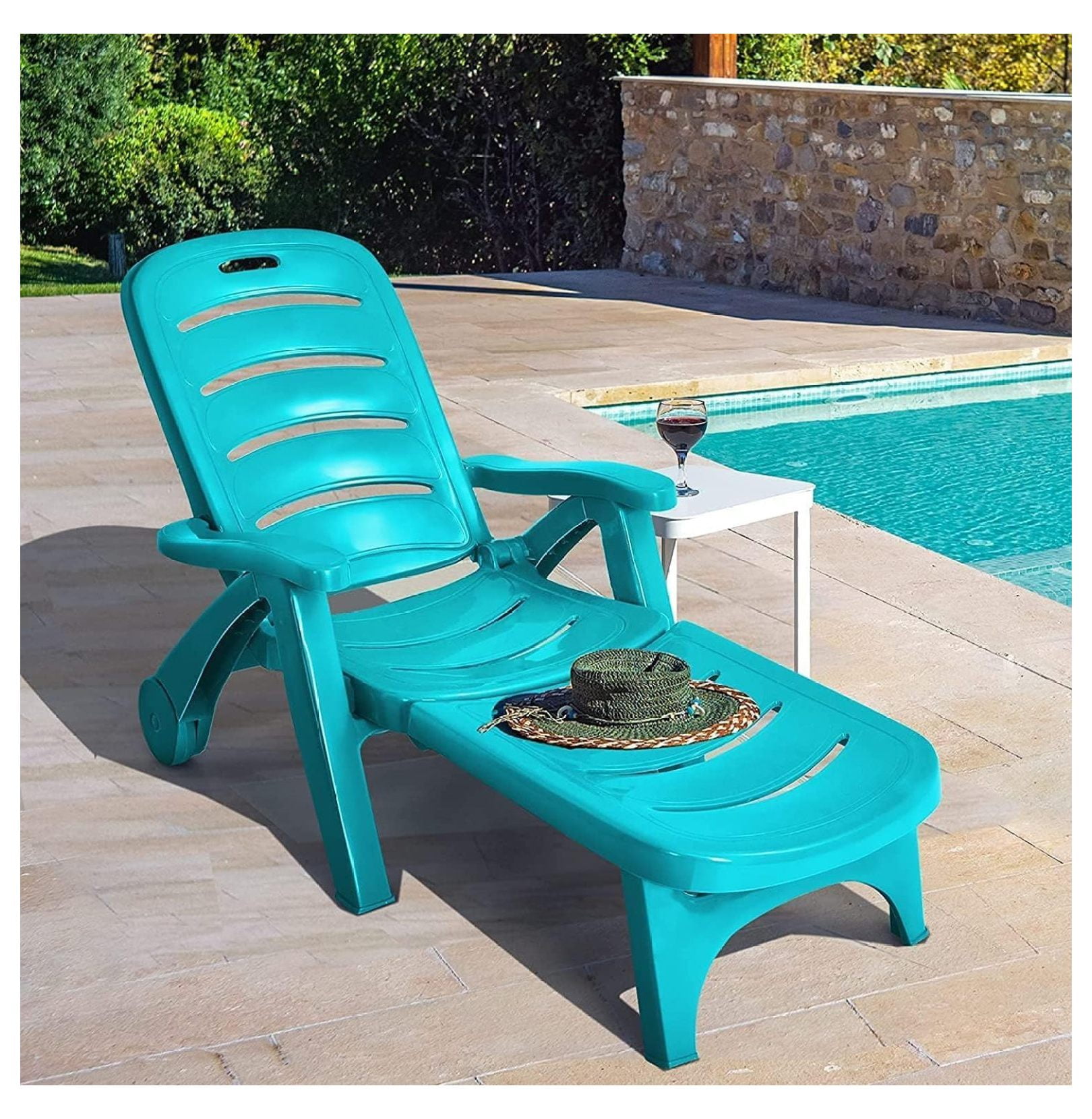 Moccha Plastic Folding Lounge Chair, 5-Position Adjustable Chaise ...