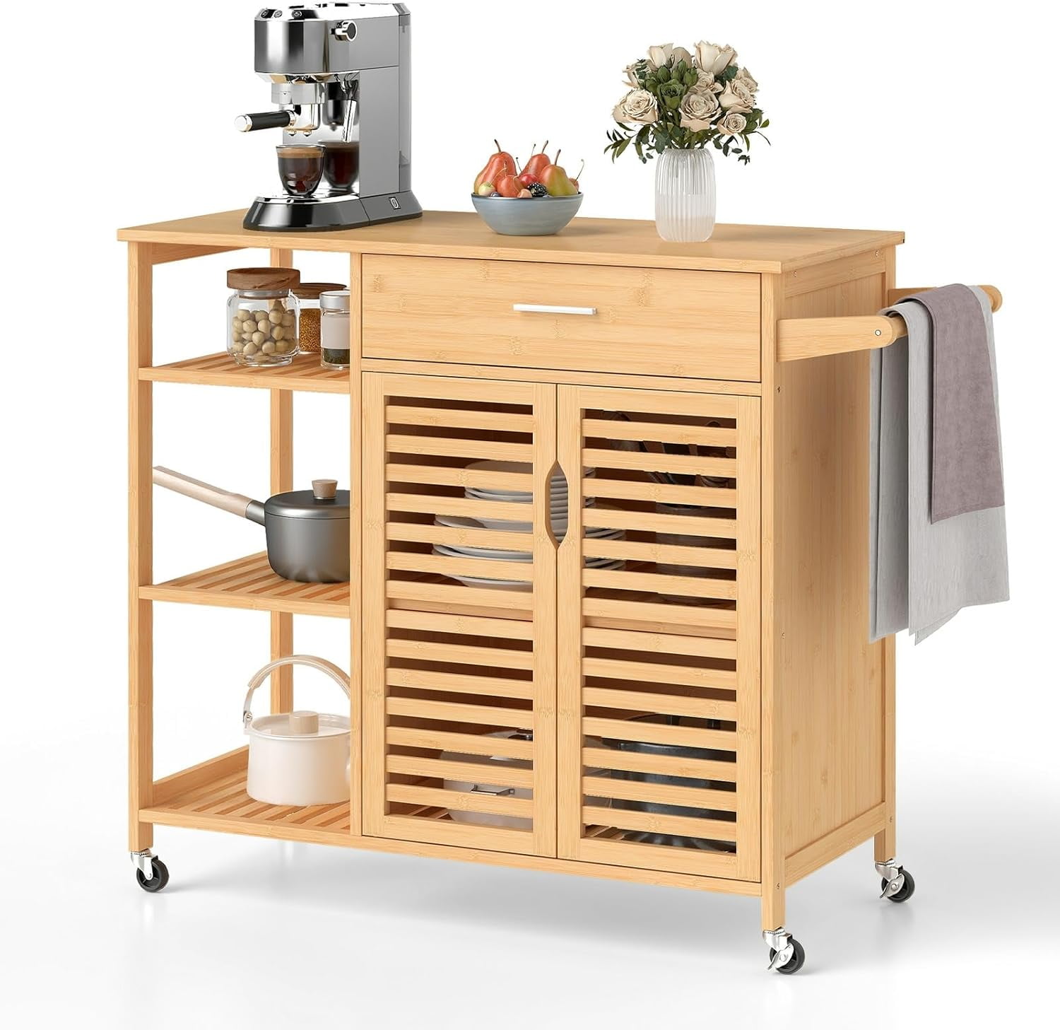 Moccha Rolling Kitchen Island Cart - Bamboo Kitchen Carts on Wheels ...