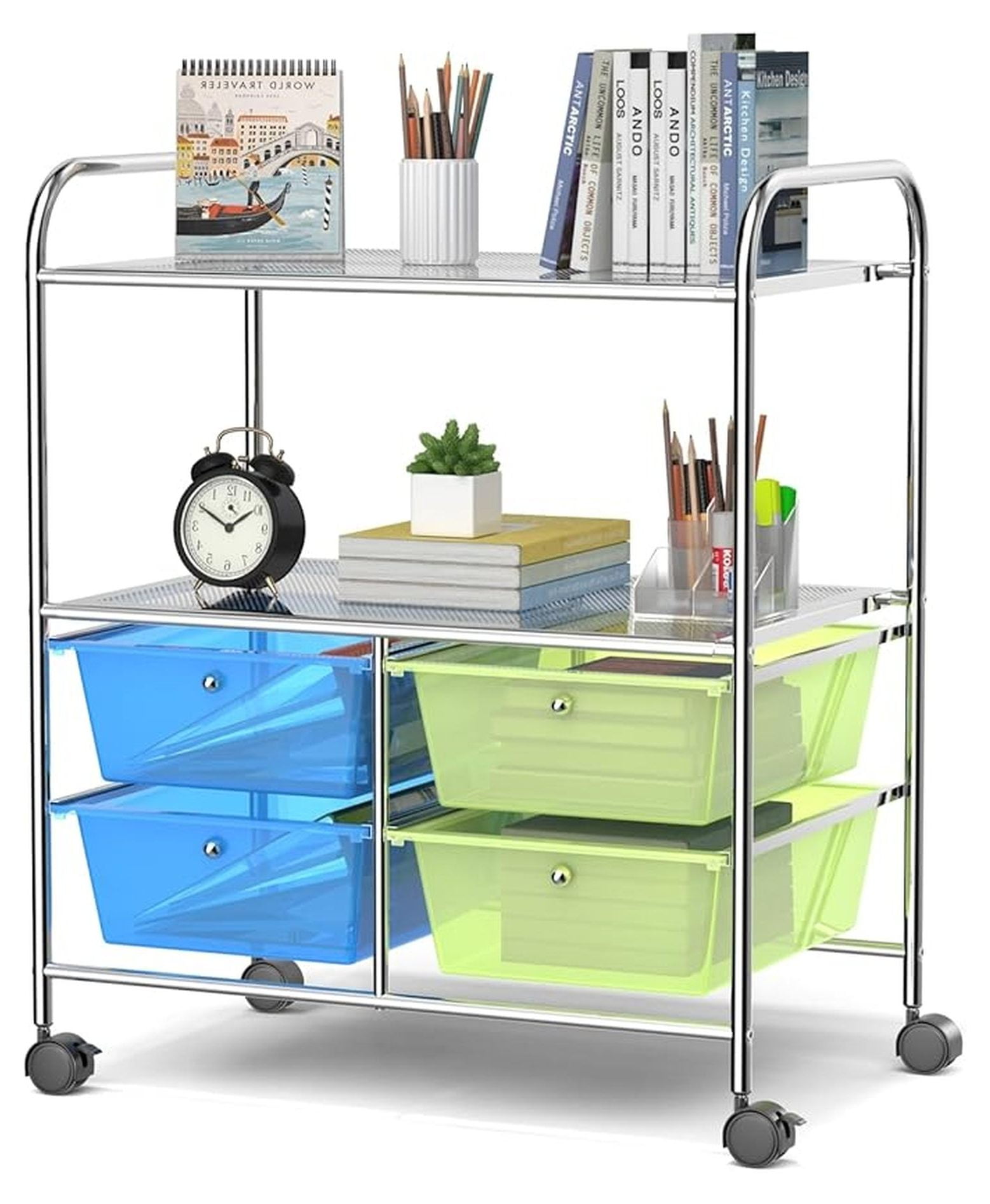 Moccha Rolling Storage Cart with 4 Drawers - Storage Drawers Organizer ...