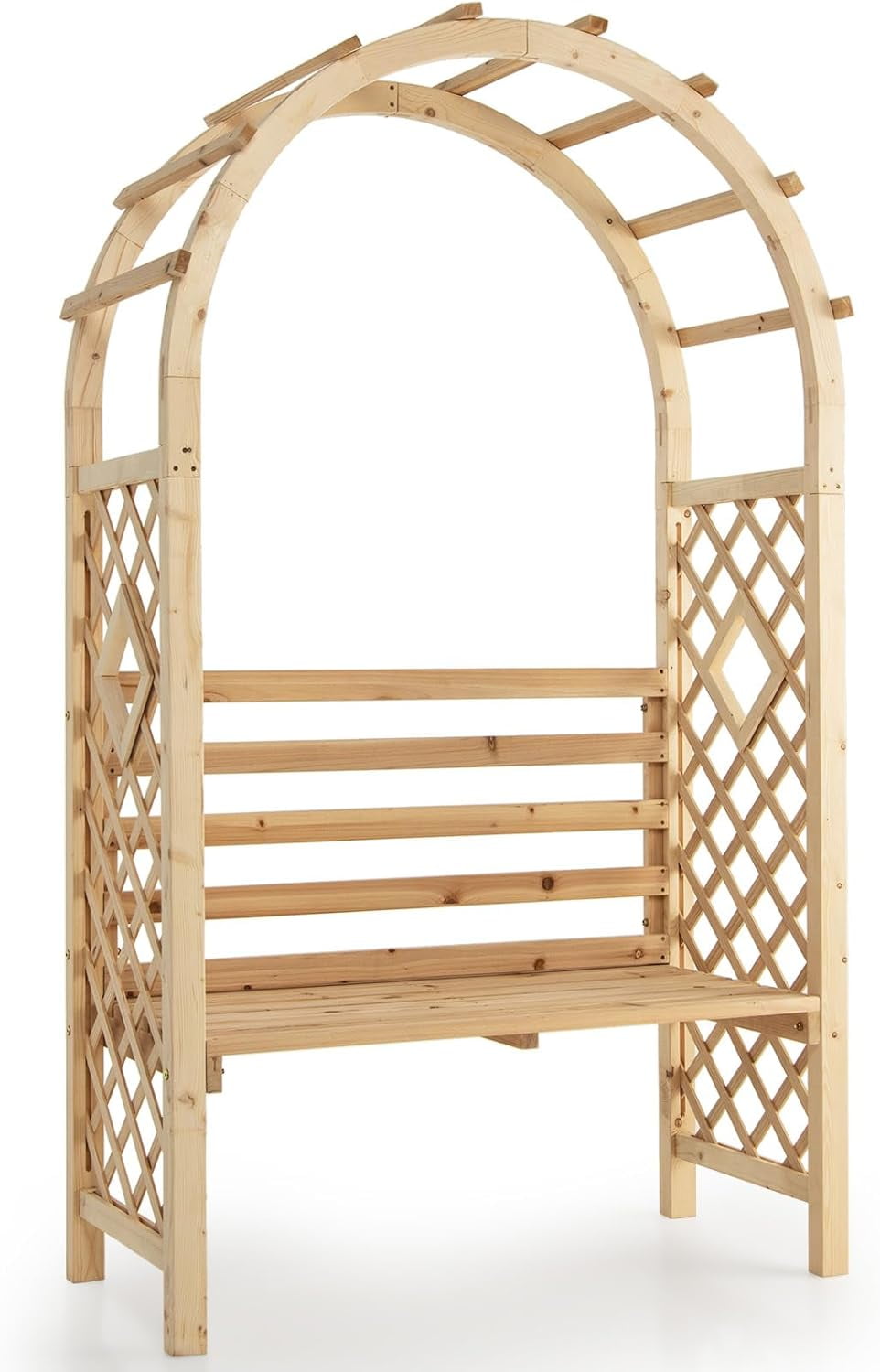 Moccha Wooden Garden Arch with Bench, 81.5 Inch Outdoor Pergola for ...