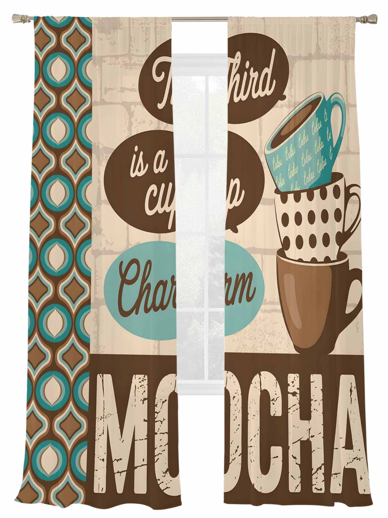Mocha Coffee Cup Sheer Curtains 2 Panels Set Vintage Brown Retro ...