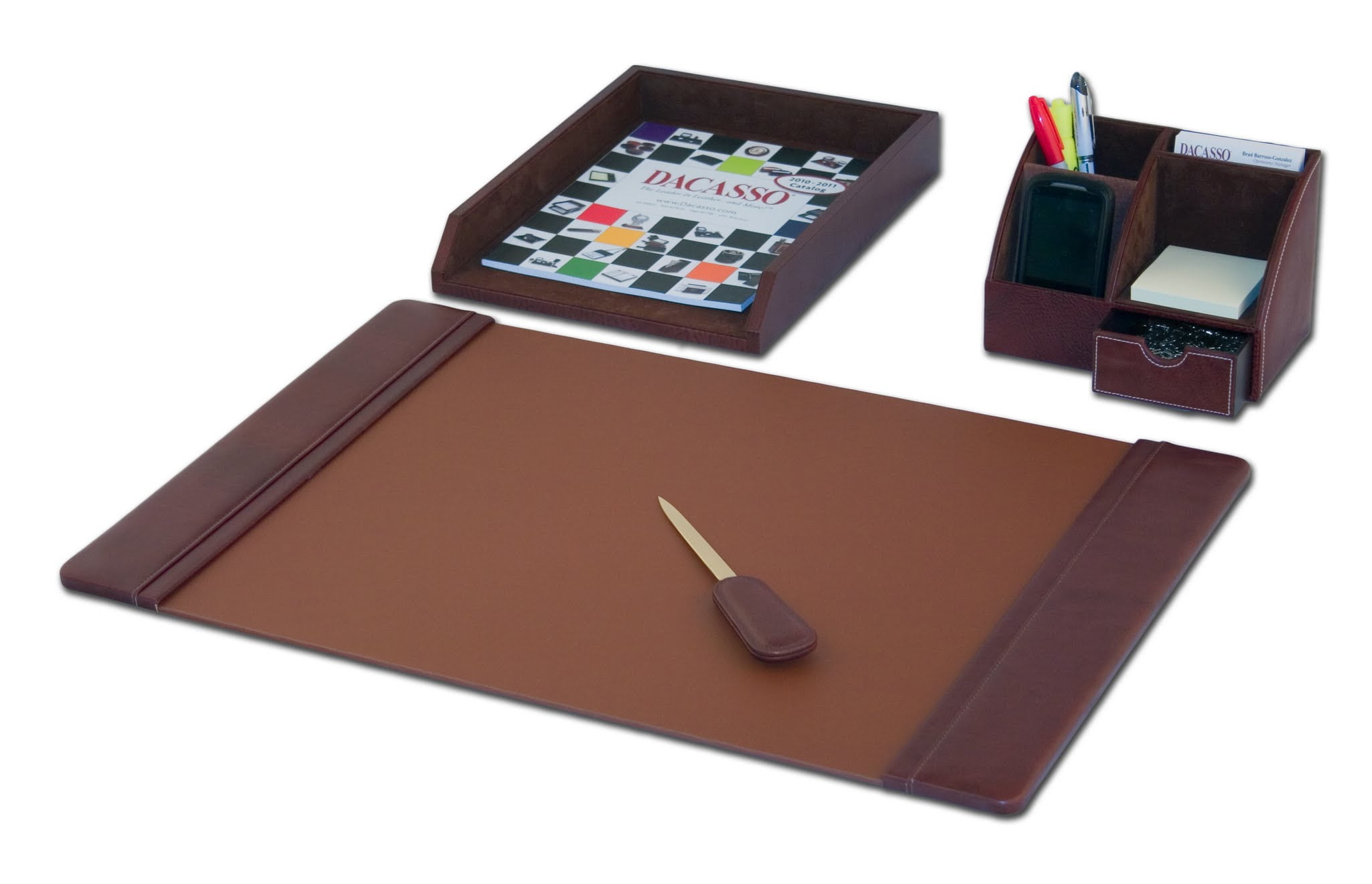 Mocha Leather 4-Piece Desk Set - Walmart.com