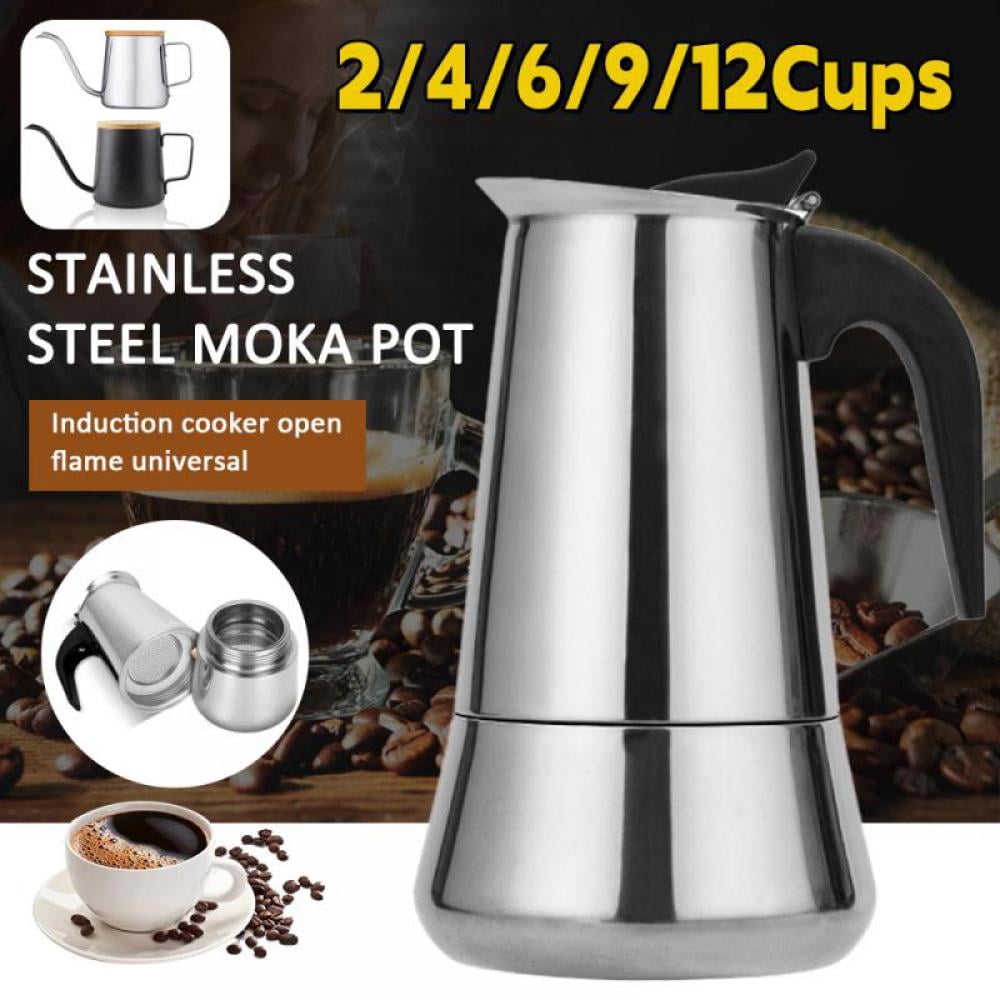 Mocha Pot Portable 2/4/6/9/12 Cups Italian Top Stainless Steel Espresso ...