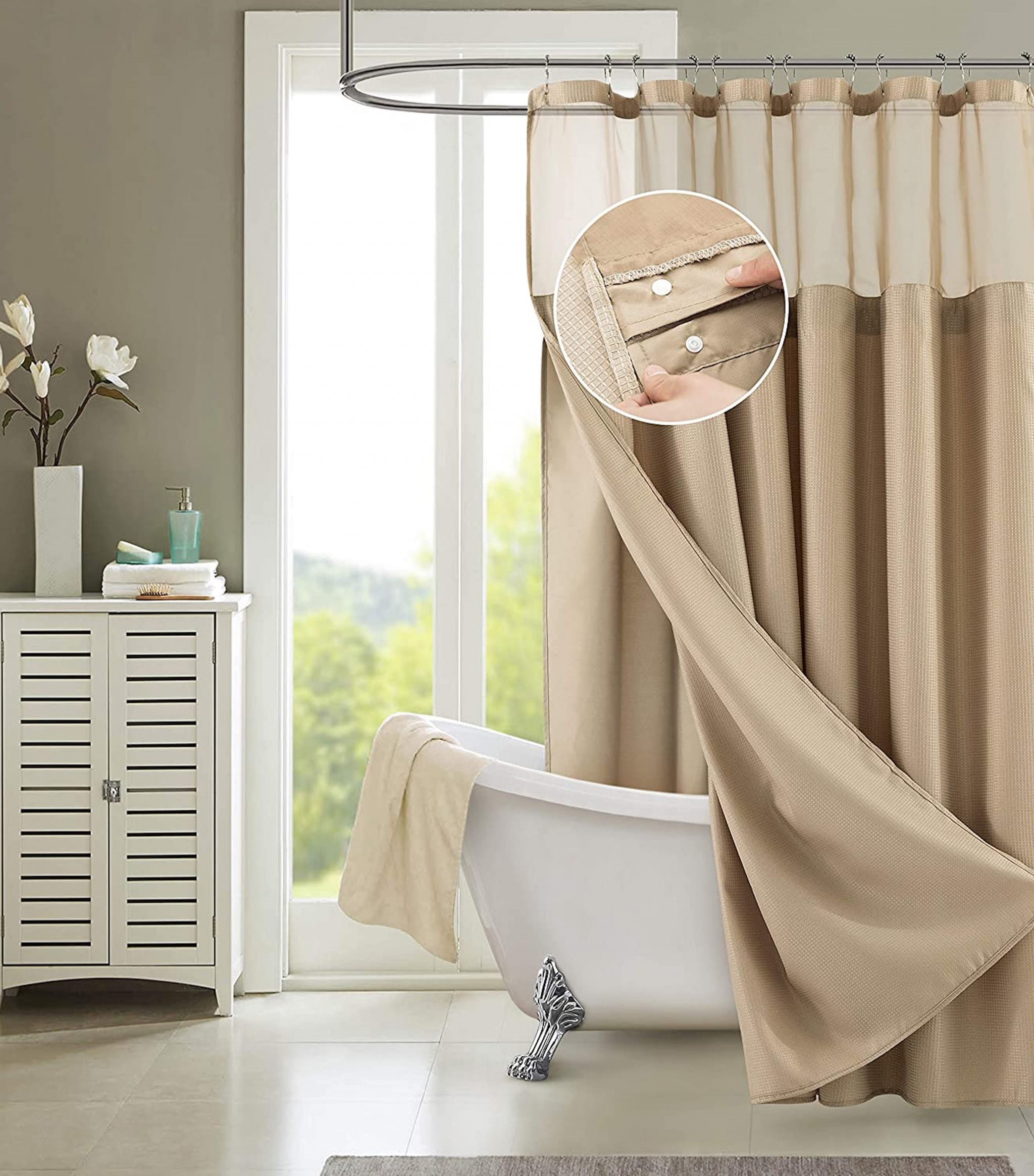 Mocha Sheer and Grid Shower Curtain and Liner Set - Walmart.com