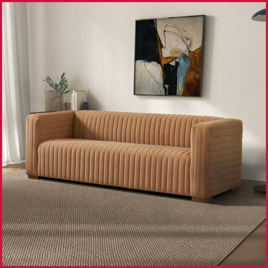 Mocha Velvet Elara Sofa - Modern Performance Fabric Living Room Sofa ...
