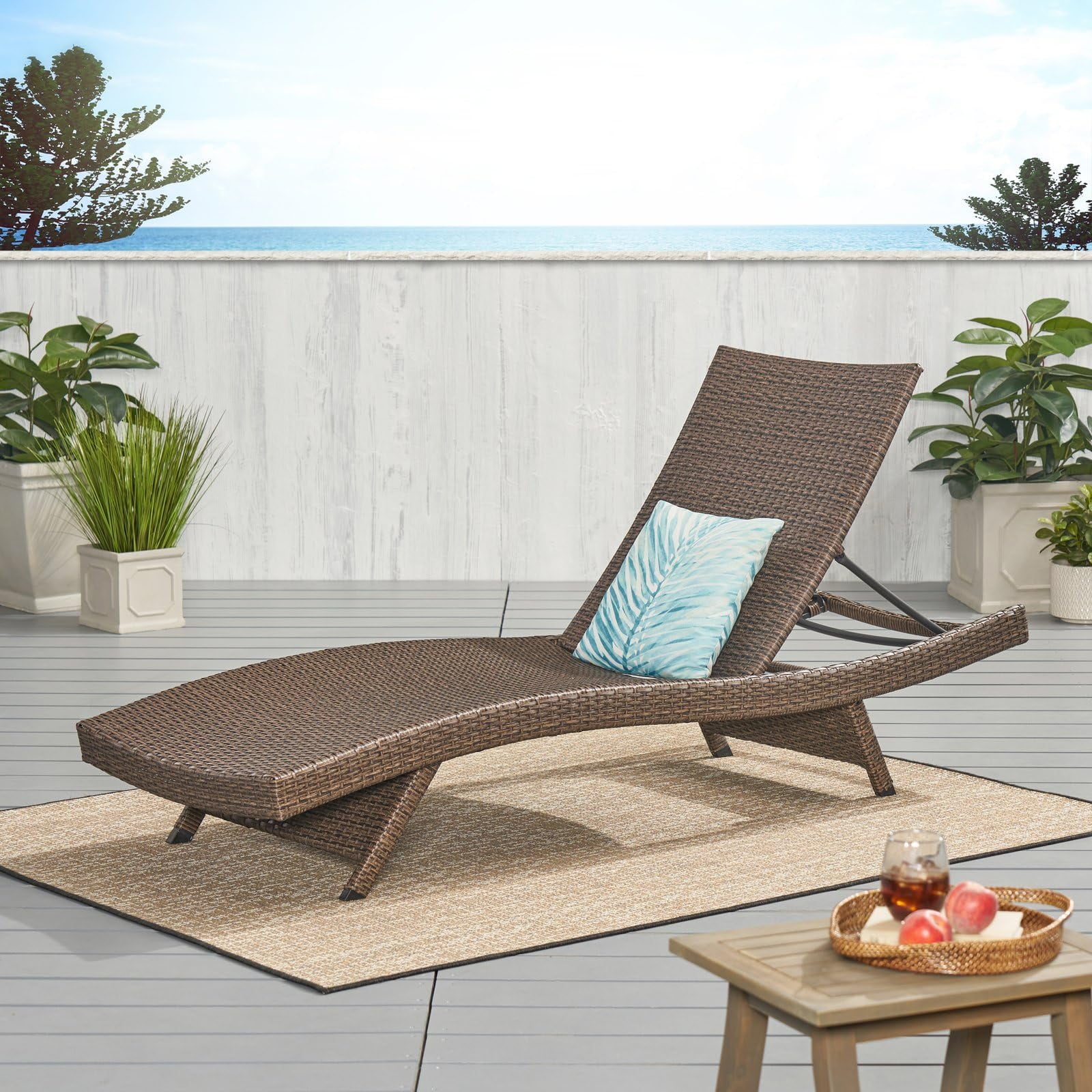 Mocha Wicker Outdoor Chaise Lounge – Handcrafted Rattan-Style Patio ...