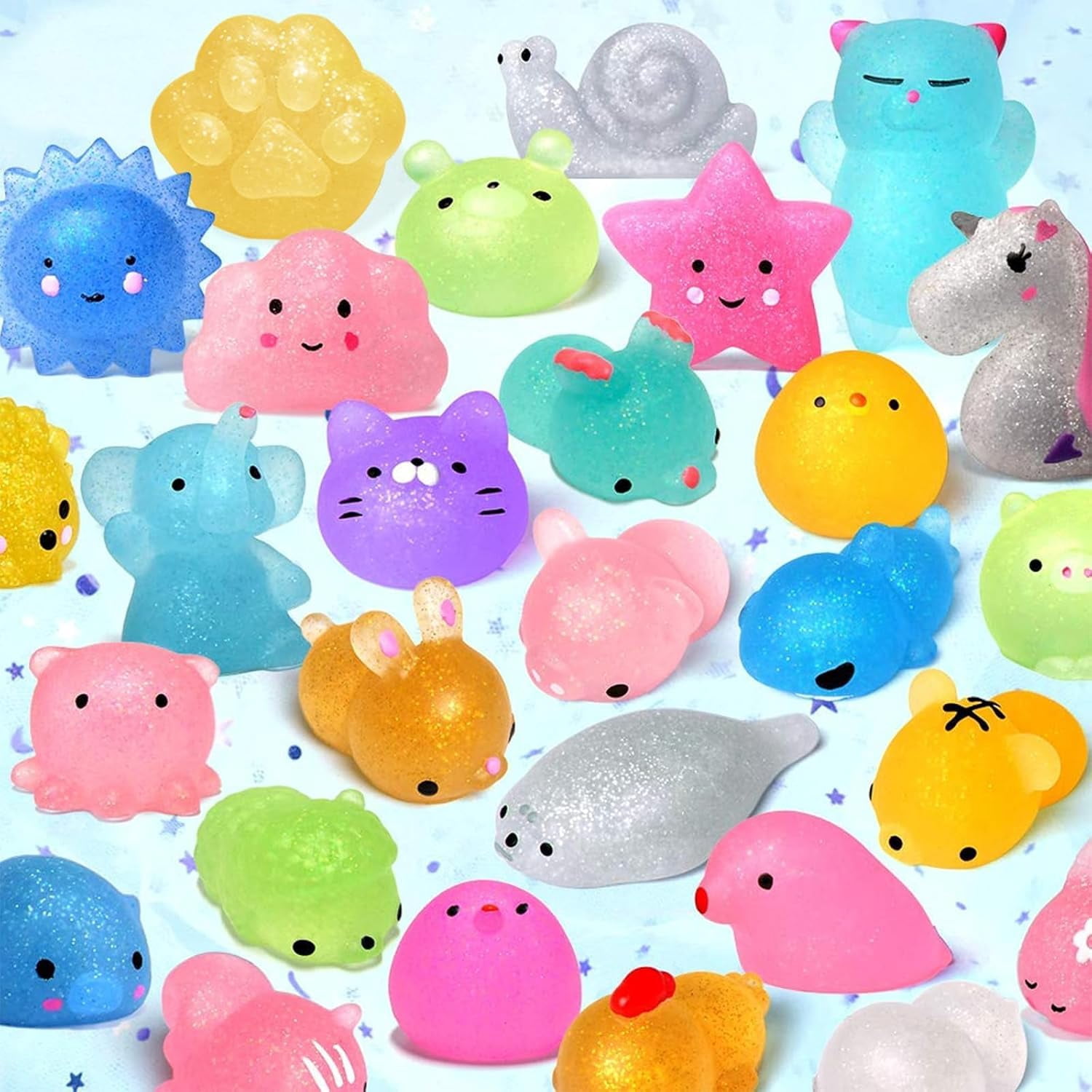 Mochi Animal Squishies Toys Glitter Mochi Squishy Kawaii Mini Squishies ...