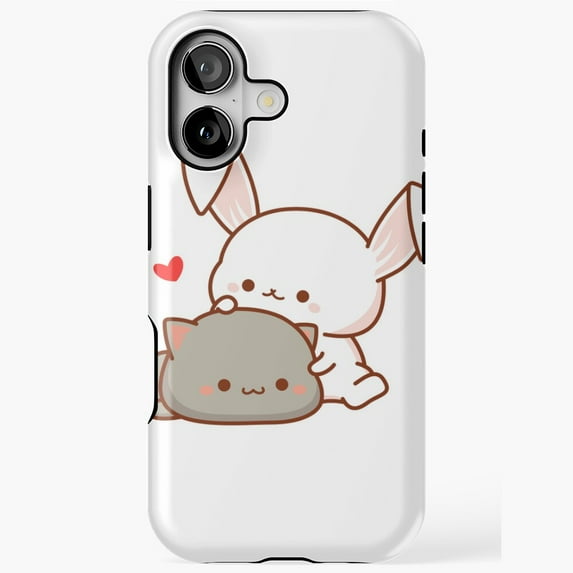 Mochi Bunny Cuddling Cat Cute Animal Art iPhone Case 17 through 11 Pro ...