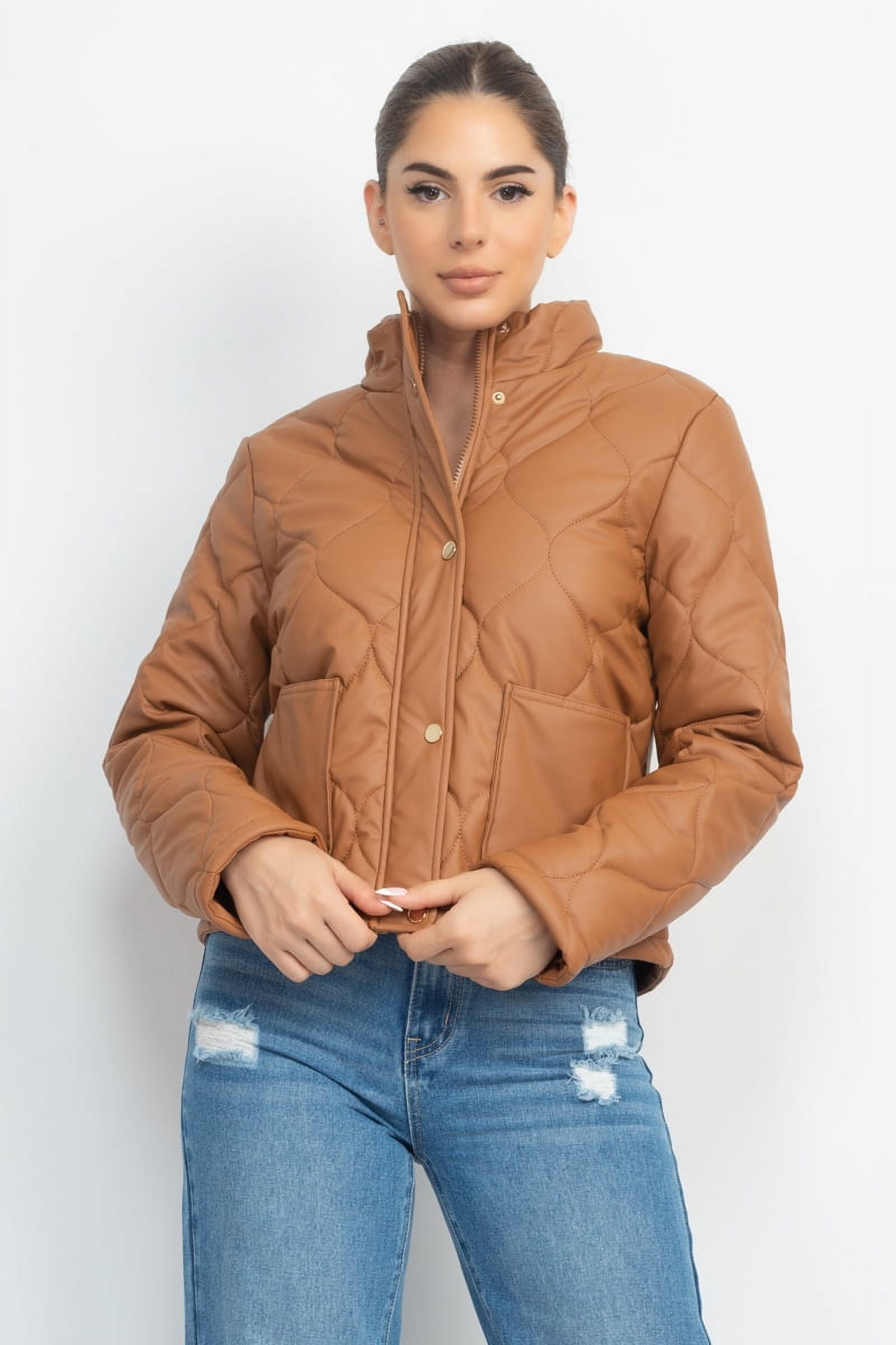 Mock Neck Quilted Jacket - Walmart.com
