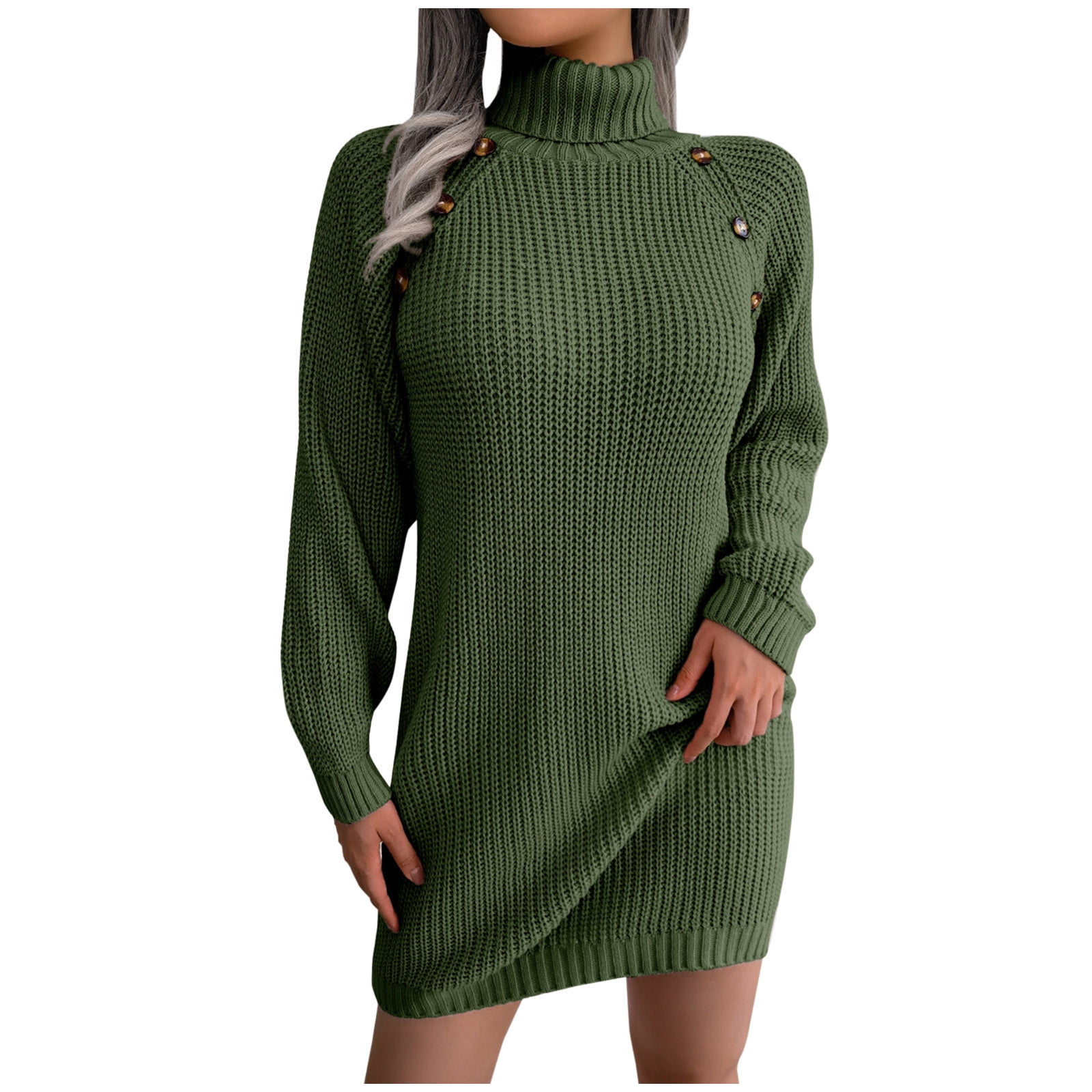 Mock Neck Sweater Dress for Women Solid Color Long Sleeve Knitted Dress ...