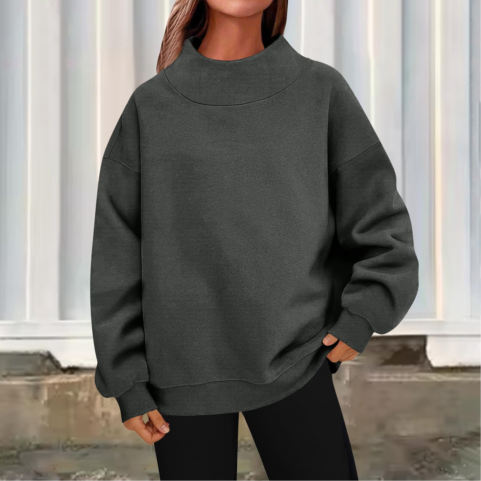 Mock Neck Sweatshirt Women Cute Oversized Sweatshirts Cozy Soft ...